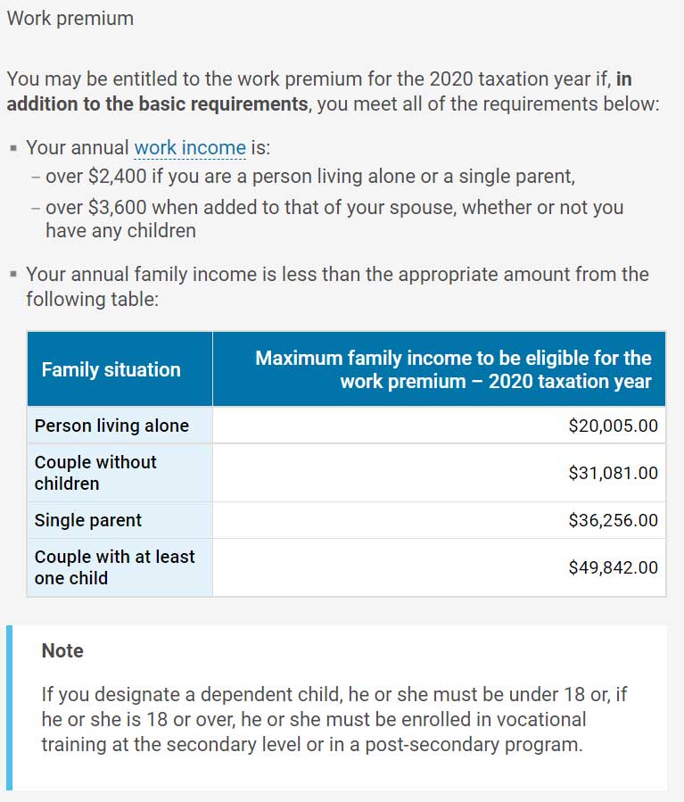 Work Premium Tax Credit - The Benefits